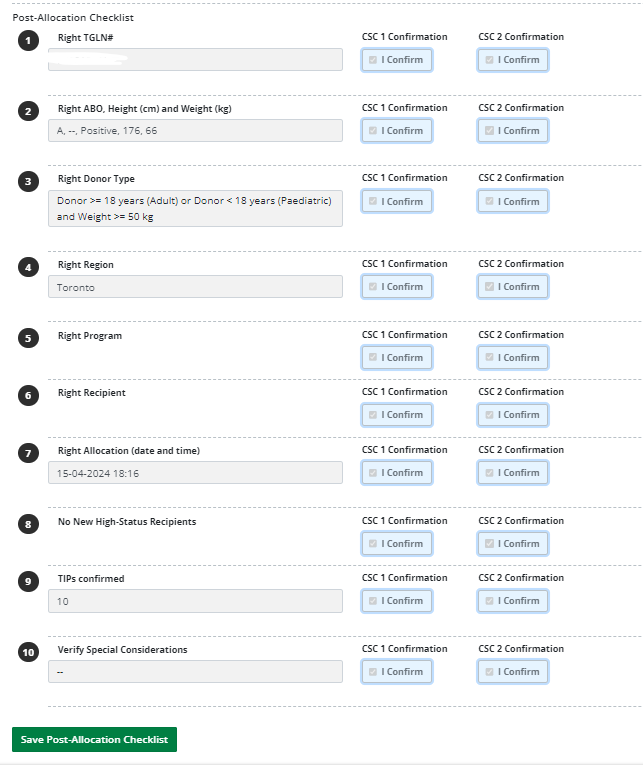 Complete a post-allocation checklist